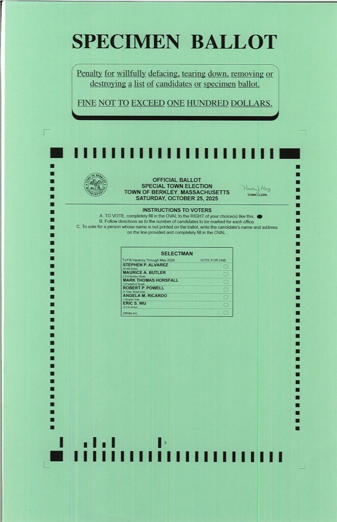 SPECIAL TOWN ELECTION – SATURDAY, OCTOBER 25, 2025 SAMPLE BALLOT – Town ...